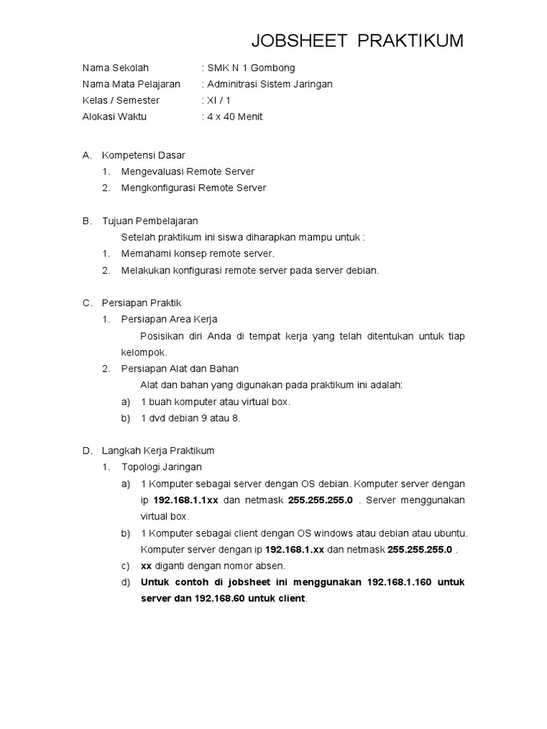 Jobsheet Konfigurasi Remote Server Debian | PDF