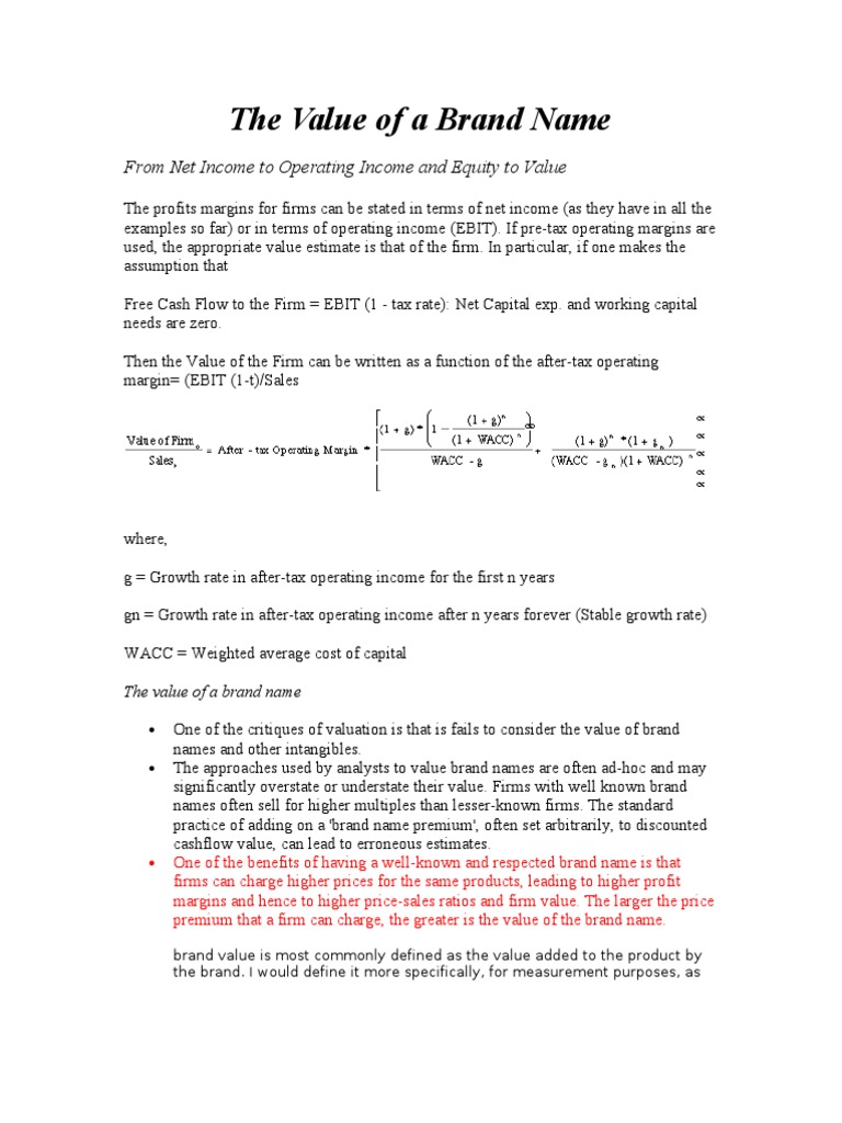 The Value of A Brand Name | PDF | Brand | Valuation (Finance)