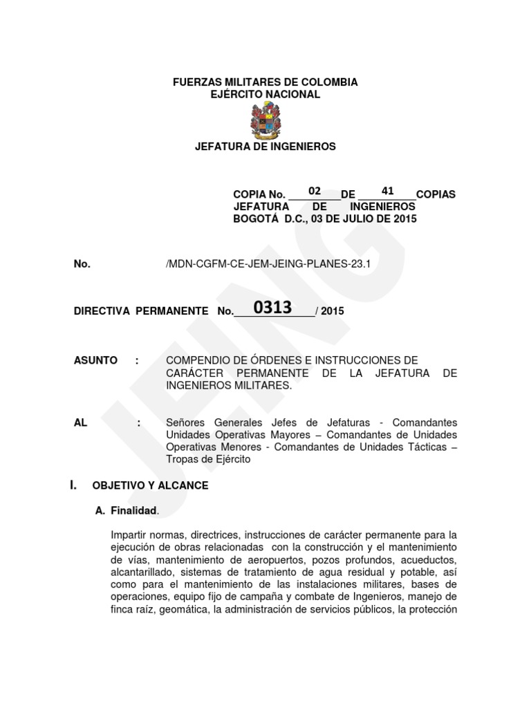 001 Directiva de Ingenieros 0313 de 2015 PDF | PDF | Presupuesto | Ejército