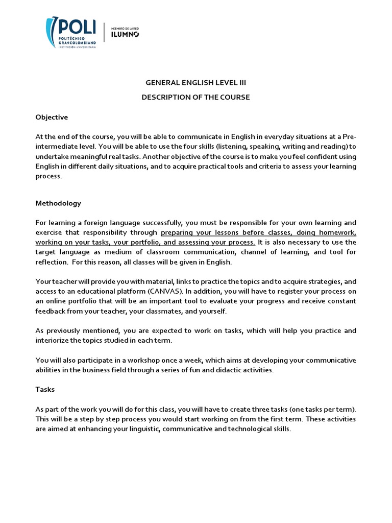 General English Level III Course Overview | PDF | Teachers | Question