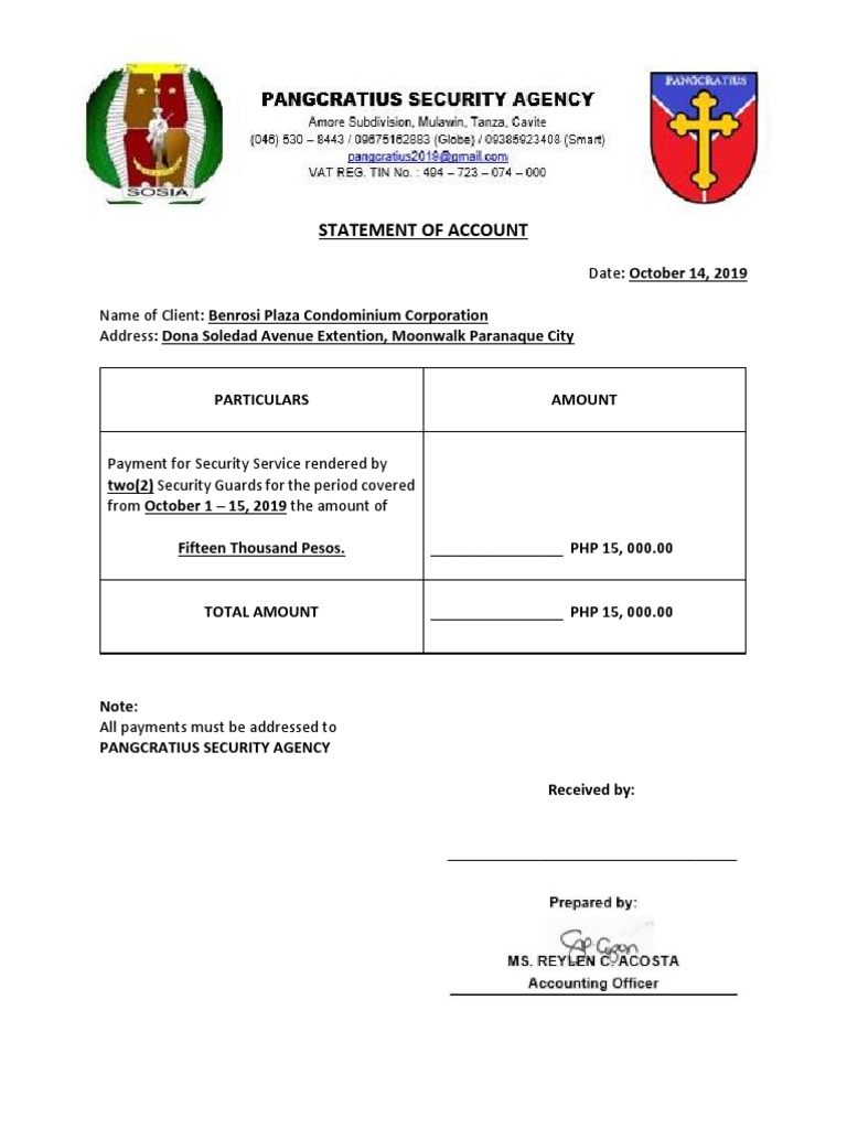 Statement of Account: Particulars Amount | PDF