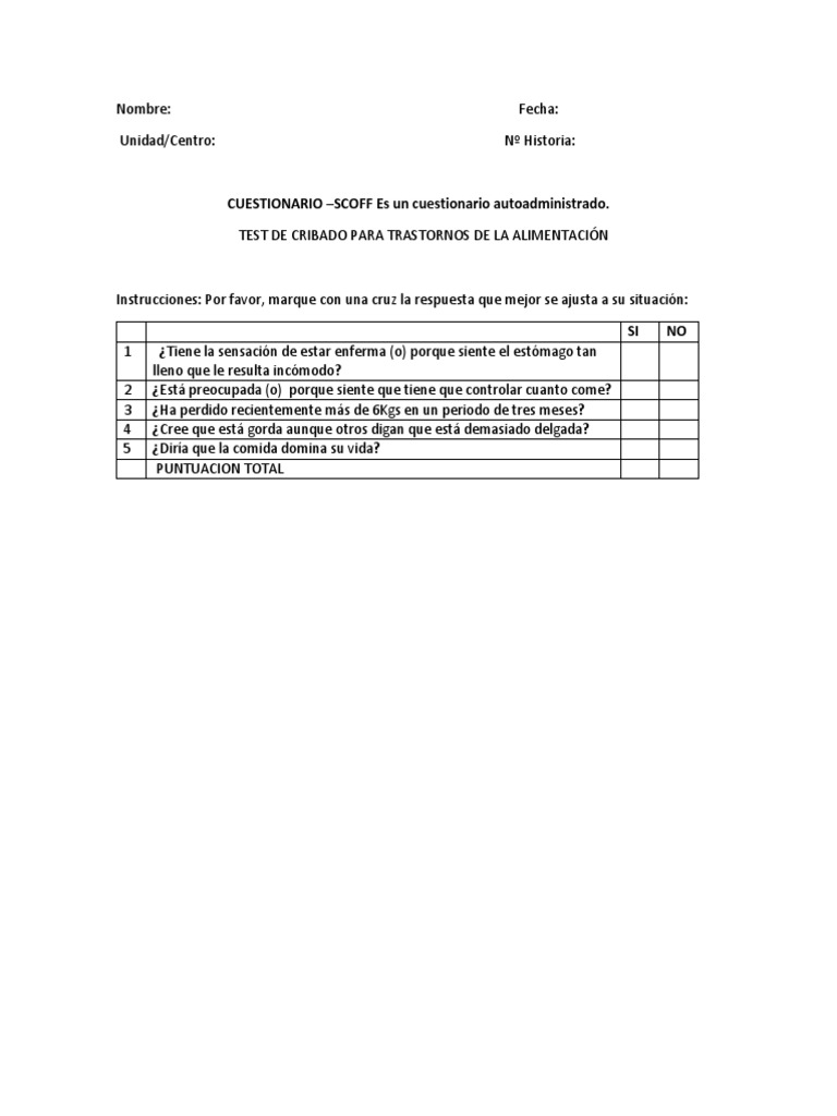 Cuestionario de Scoff | PDF Cuestionario de Scoff | PDF