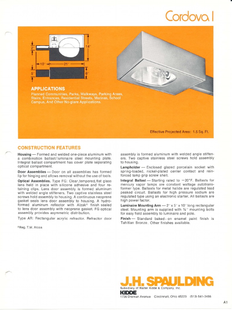 Spaulding Lighting Cordova I Spec Sheet 6-77 | PDF | Components ...
