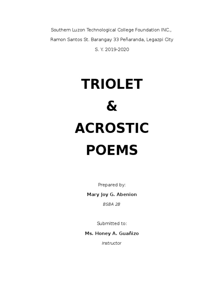 Triolet & Acrostic Poems | PDF