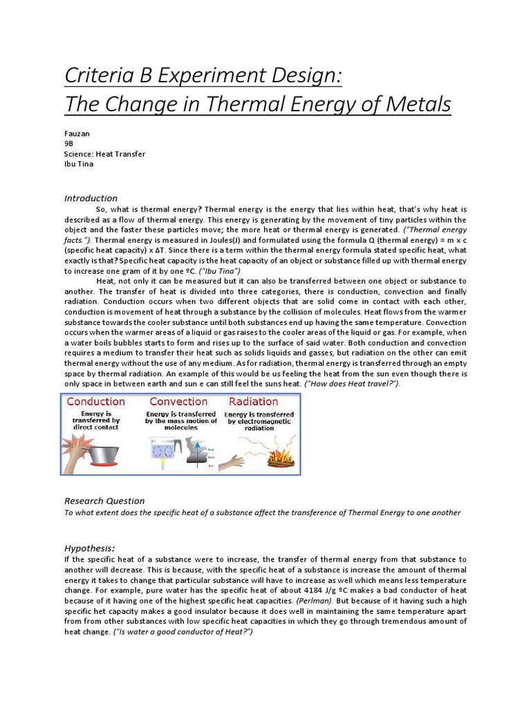 Change in Thermal Energy Experiment | PDF | Heat | Heat Transfer