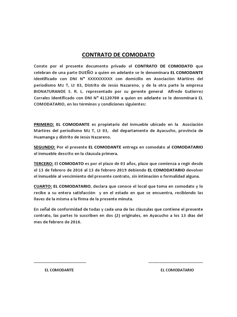 Contrato de Comodato de Inmueble | PDF | Ciencias sociales