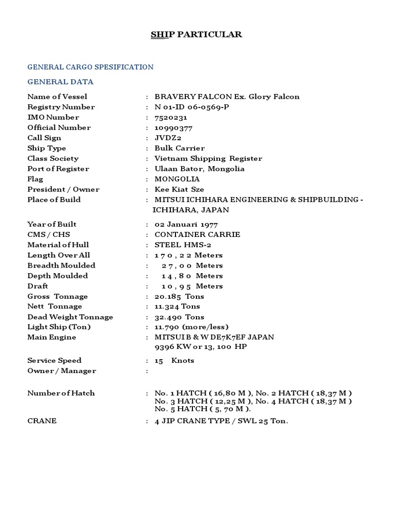 Ship Particular: General Cargo Spesification General Data | PDF