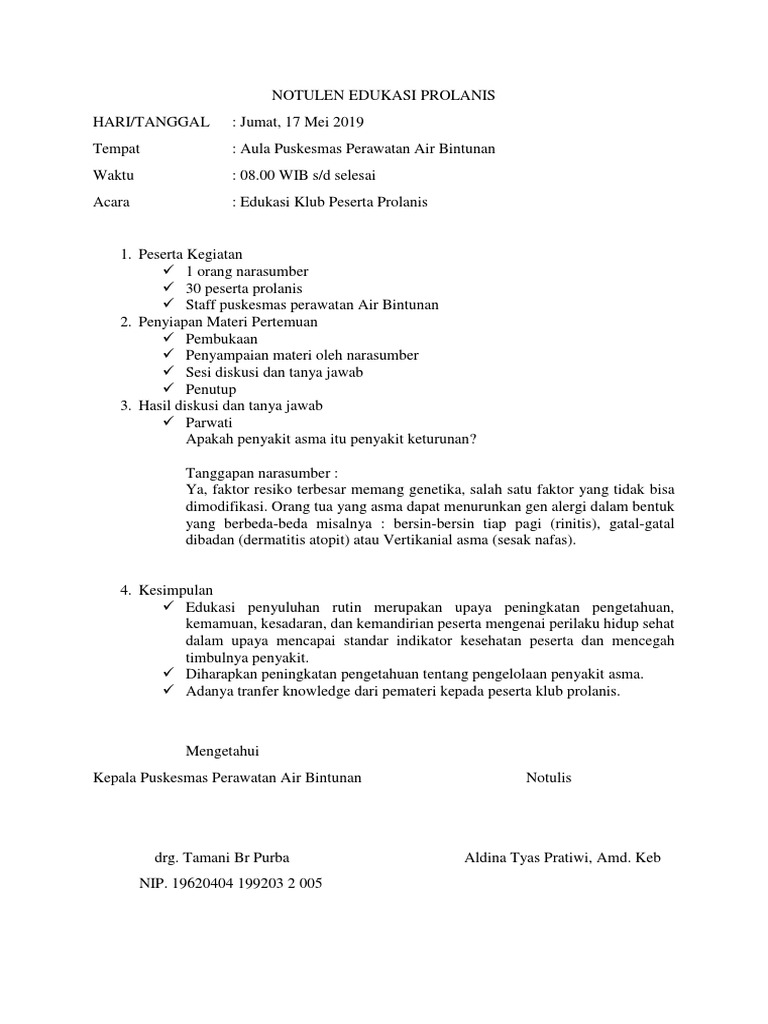 Notulen Edukasi Prolanis | PDF