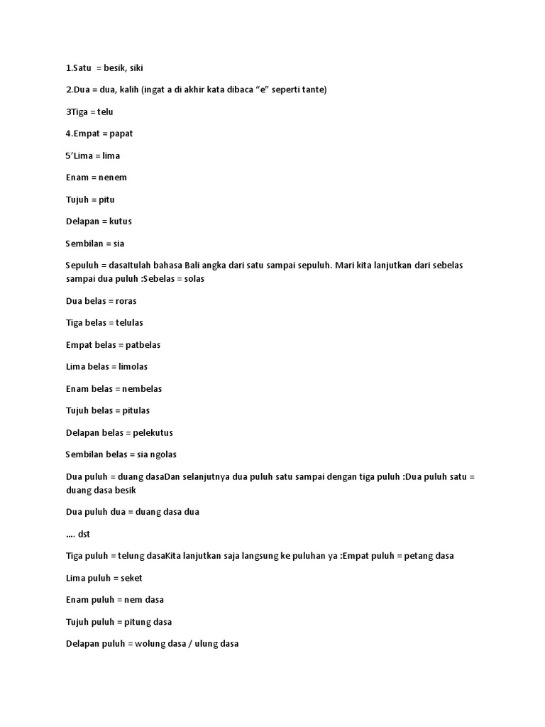Angka Bali 1-1000 | PDF