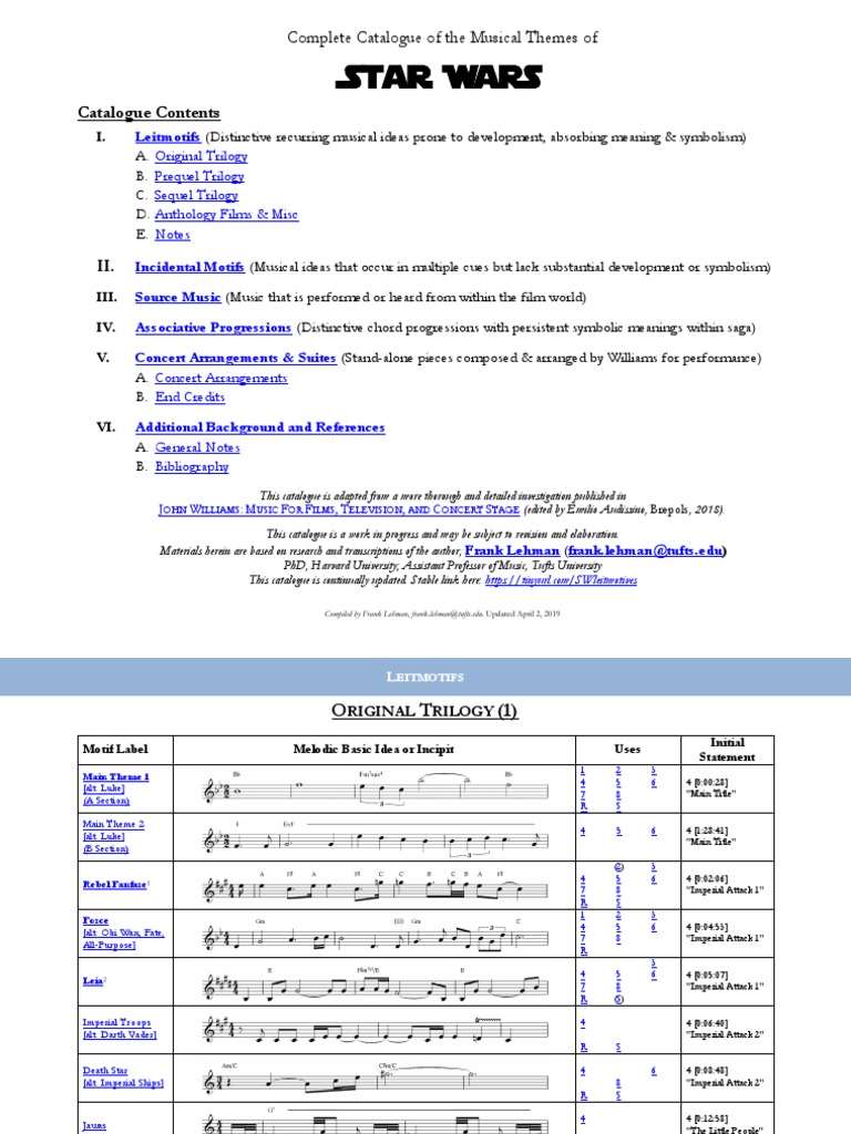 Complete Catalog of Star Wars Leitmotifs PDF | Download Free PDF ...