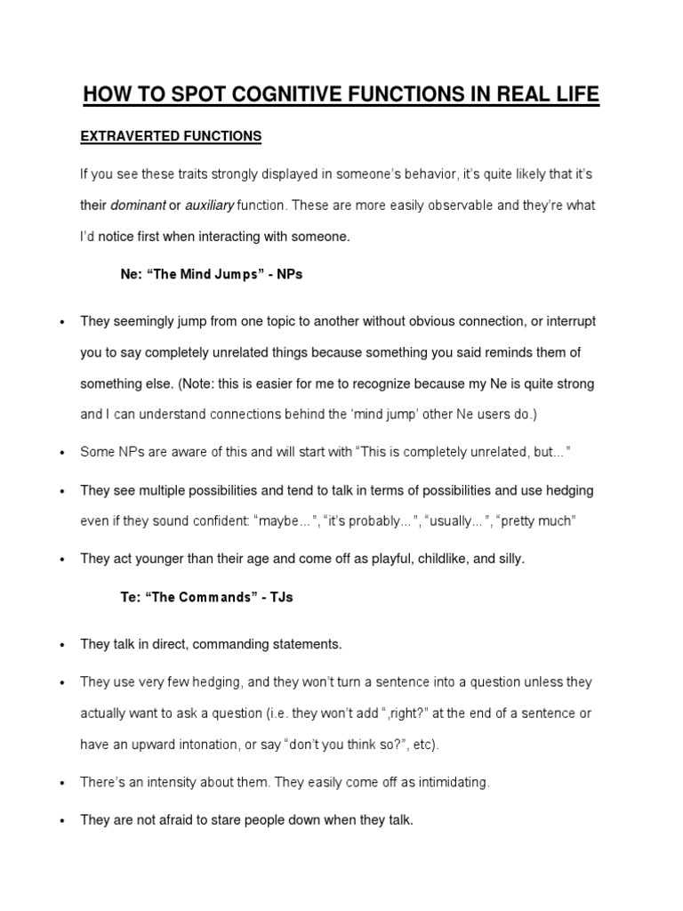 Cognitive Functions - The How To | PDF | Extraversion And Introversion | Psychological Concepts