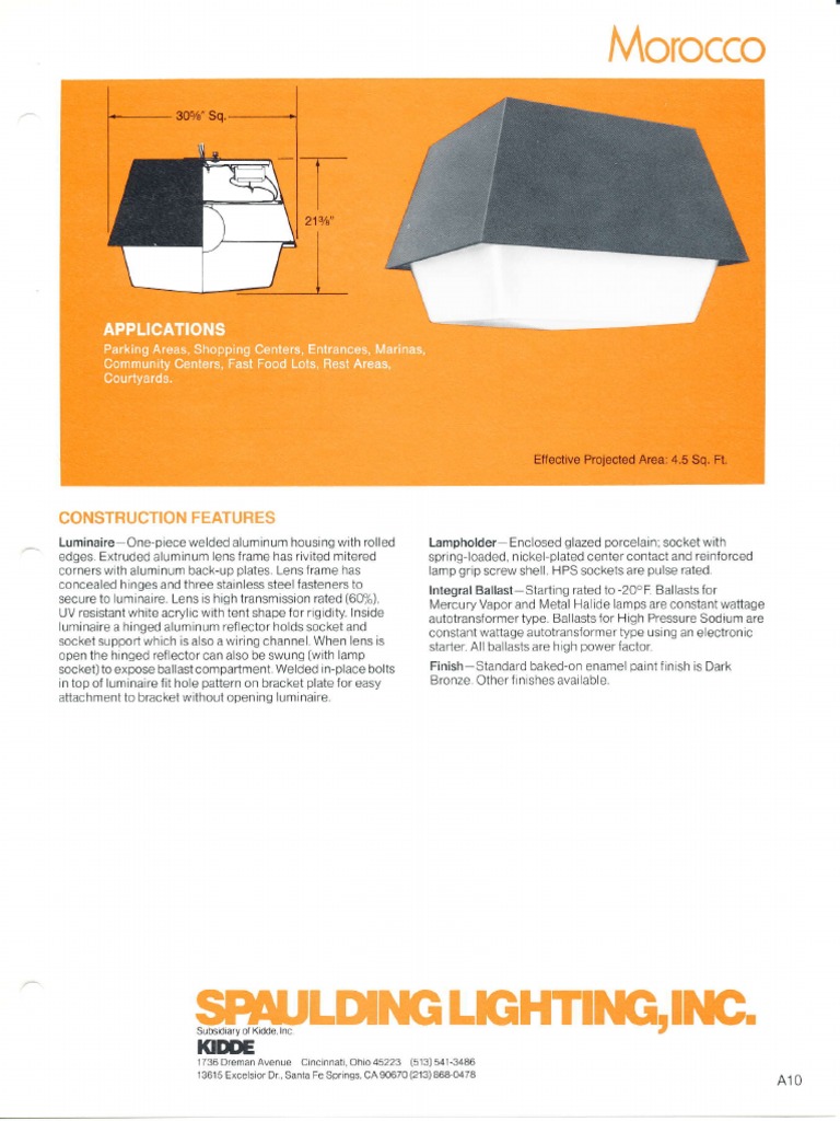 Spaulding Lighting Morocco Spec Sheet 4-86 | PDF | Architectural ...