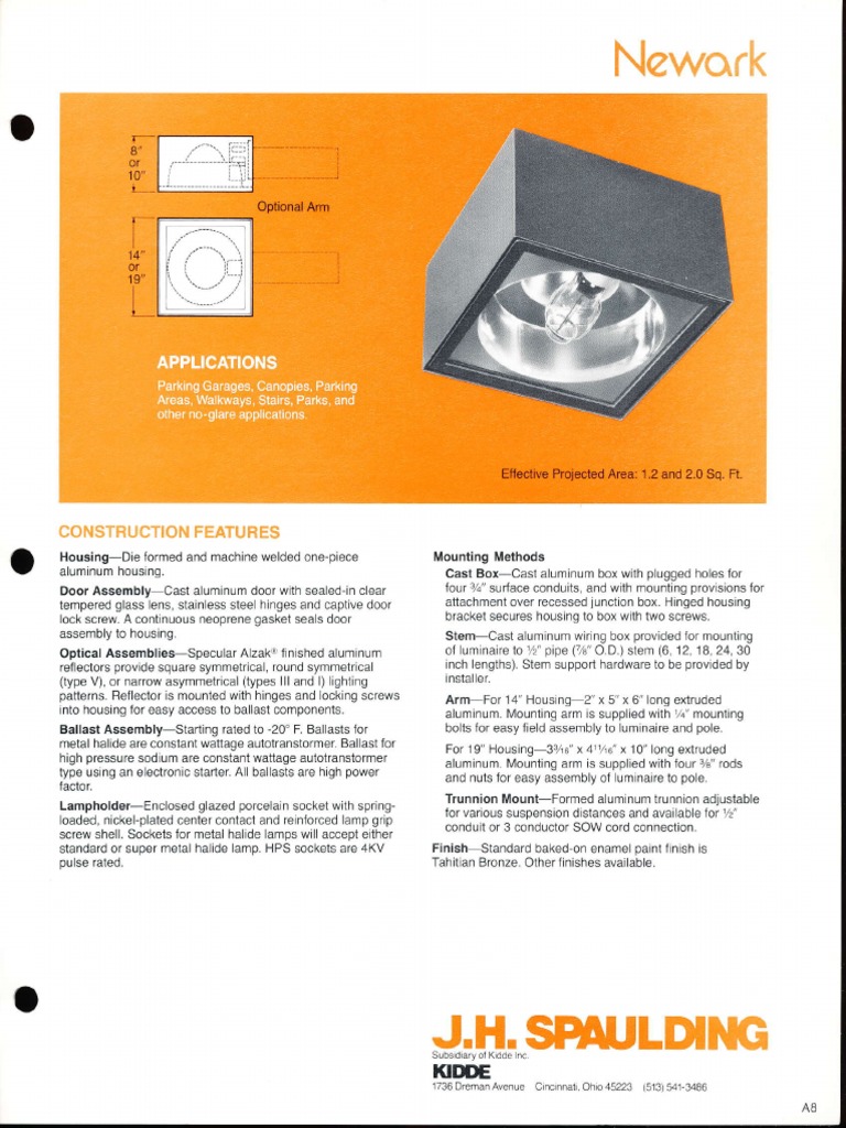 Spaulding Lighting Newark Spec Sheet 8-84 | PDF | Building Materials ...