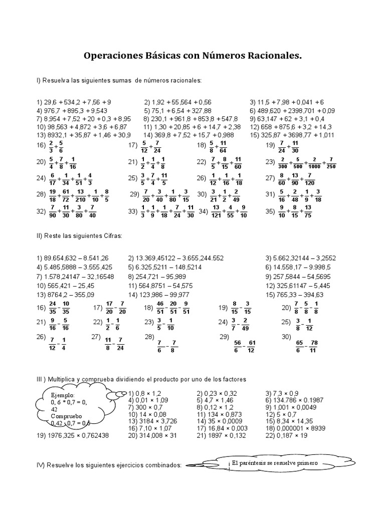 Operaciones Básicas con Números Racionales | PDF | Enseñanza de ...