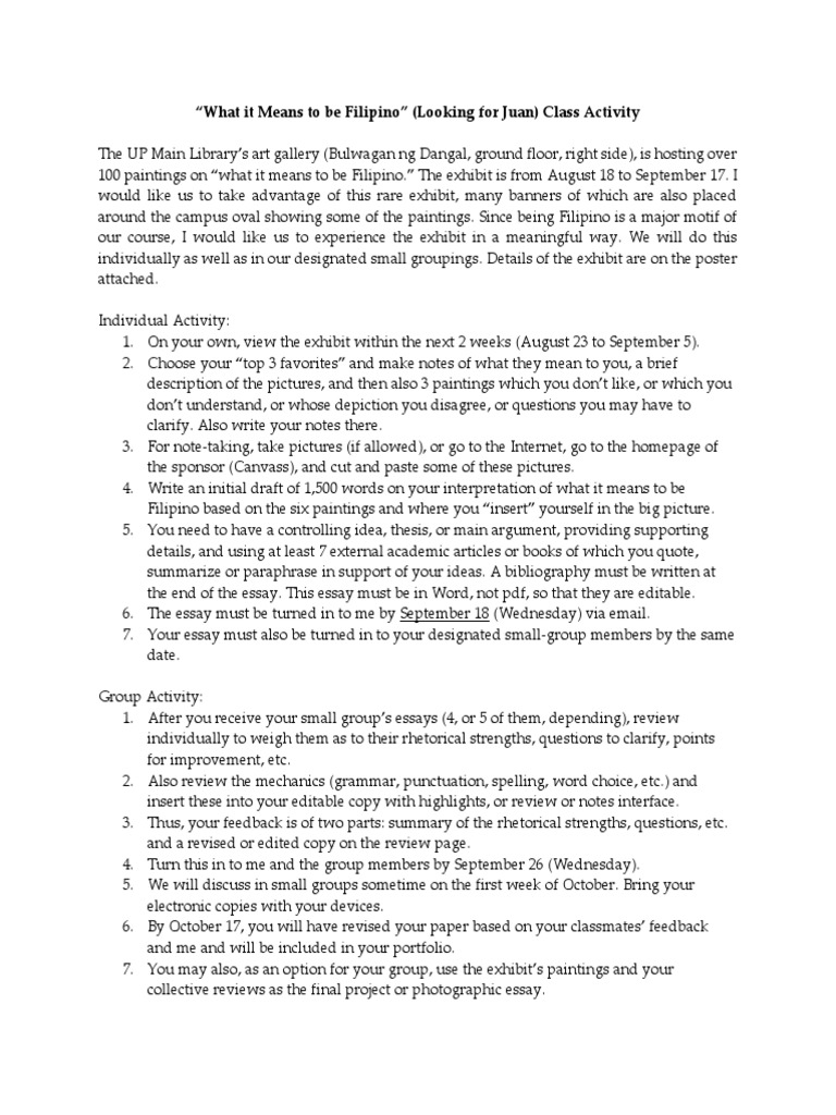 What It Means To Be Filipino Class Activity | PDF | Essays | Human ...