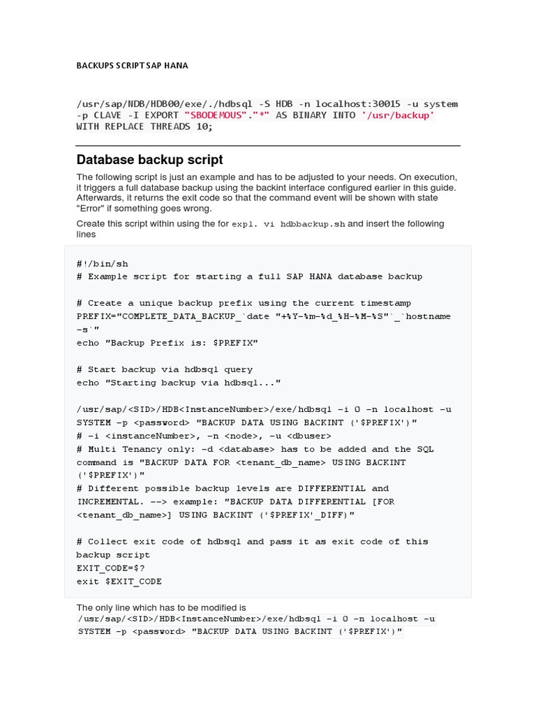 Backups Script Sap Hana | PDF