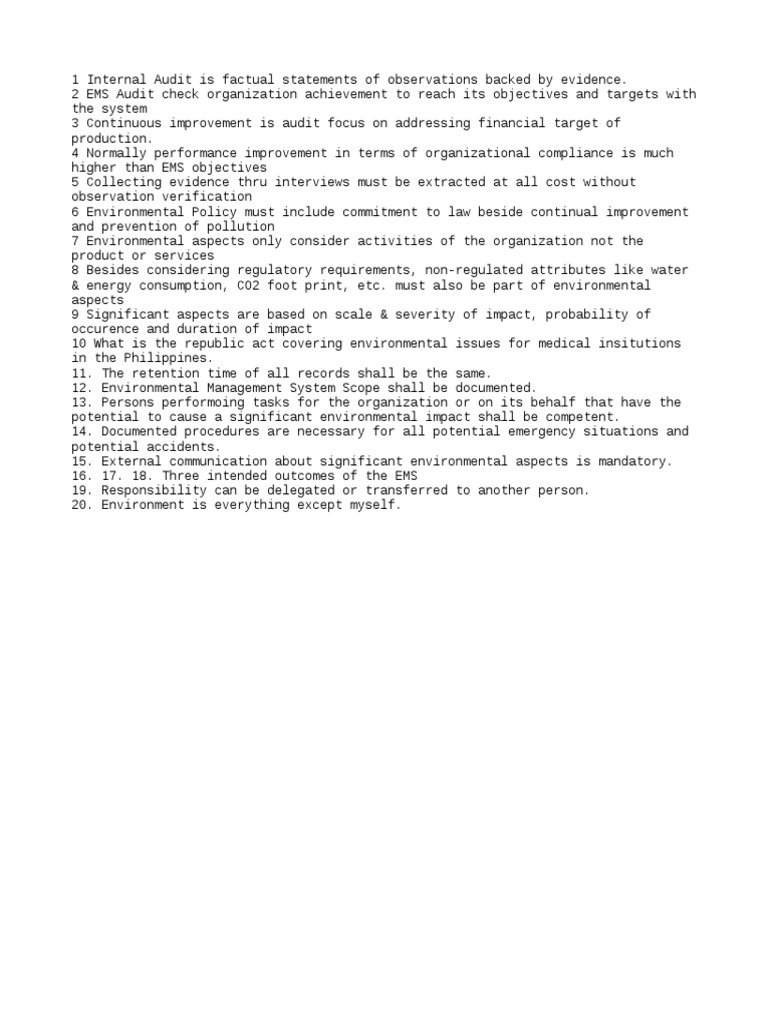 ISO 14001 (2015) Standard Awareness Quiz | PDF