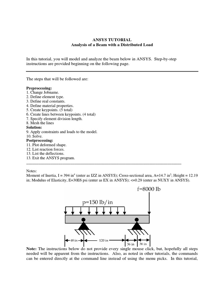 Ansys Tutorial Analysis of A Beam With A Distributed Load: Preprocessing | PDF | Beam (Structure ...