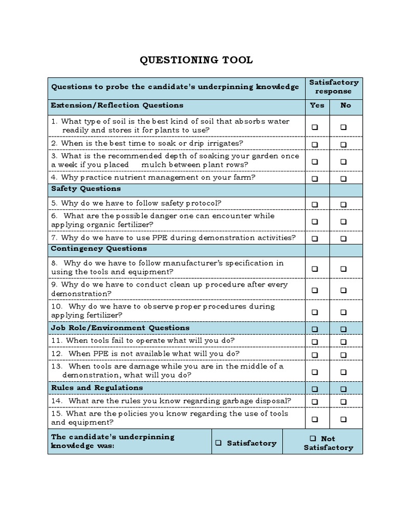 PERFORMANCE CHECKLIST With Oral Questioning Tool | PDF | Personal ...