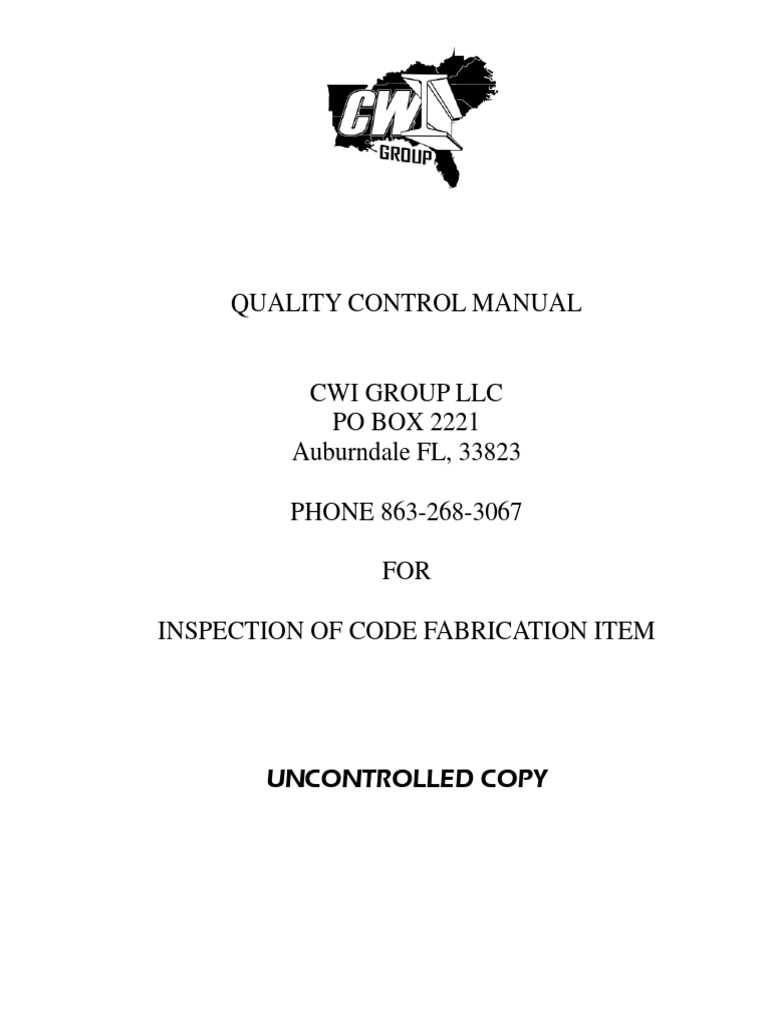 Quality Control Manual | PDF | Calibration | Welding