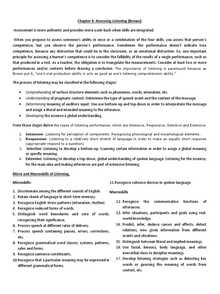 Chapter 6 Assessing Listening | PDF | Speech | Reading Comprehension