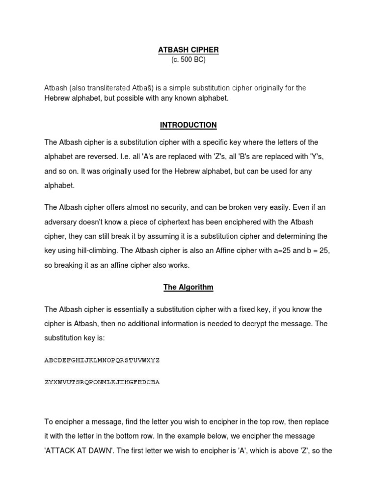 Atbash Cipher | PDF | Cipher | Cryptography Atbash Cipher | PDF | Cipher | Cryptography