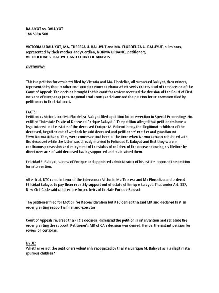 4.baluyot Vs Baluyot | PDF | Legitimacy (Family Law) | Certiorari