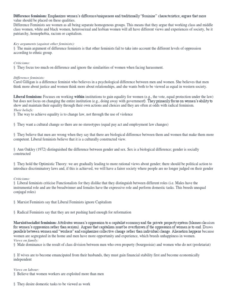 Key Arguments (Against Other Feminists) | PDF | Feminism | Gender Studies