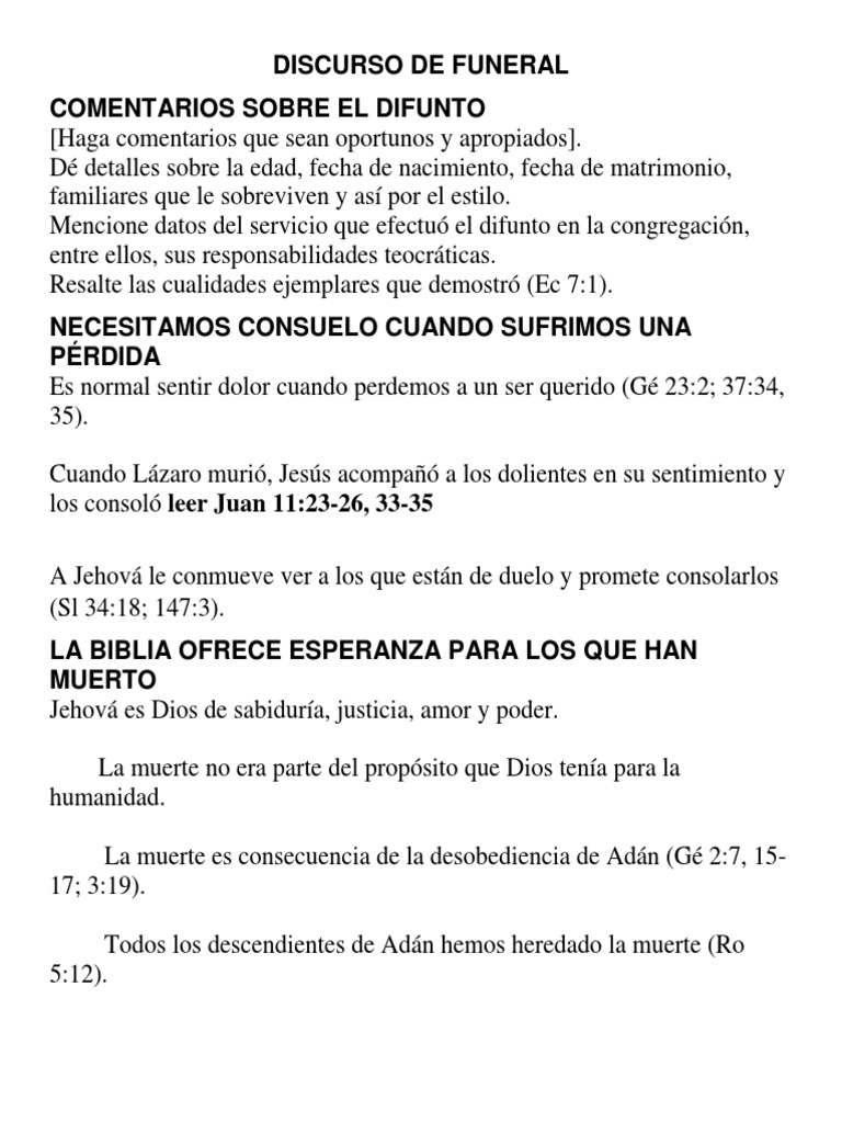 Discurso de Funeral | PDF | Muerte | La resurrección de Jesús