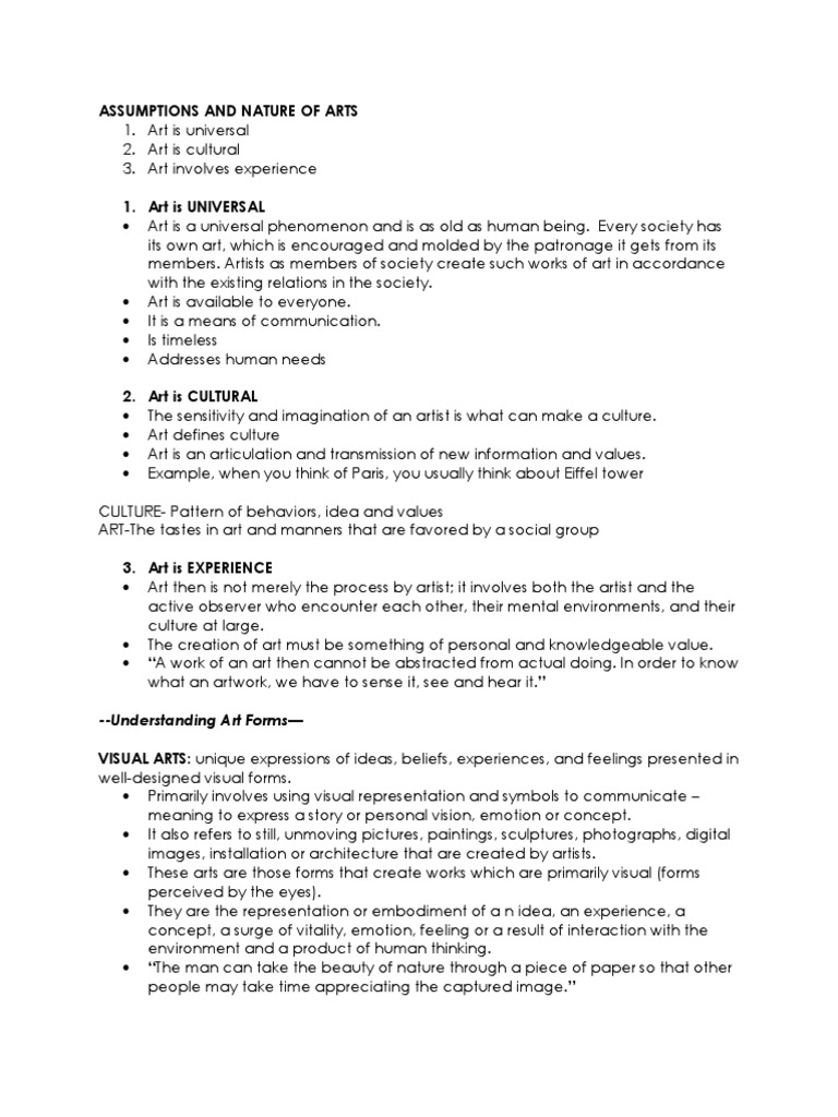 Assumptions and Nature of Arts | PDF | Paintings | Sculpture