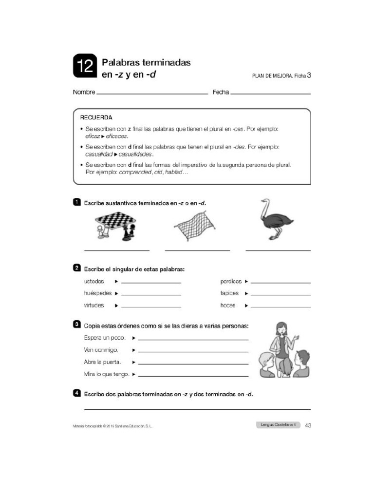 Palabras Terminadas en Z y D | PDF