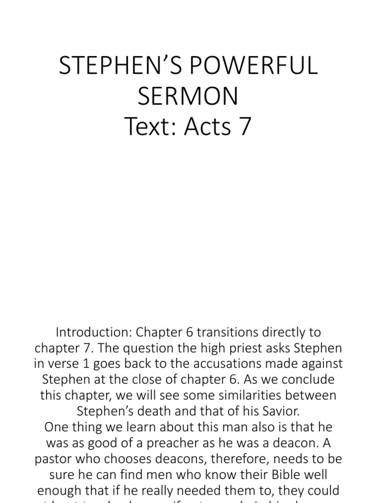 Stephen'S Powerful Sermon Text: Acts 7 | PDF
