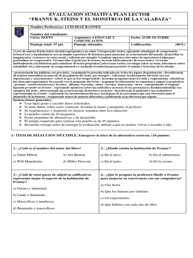 Prueba Franny K. Stein | PDF | Narrativa