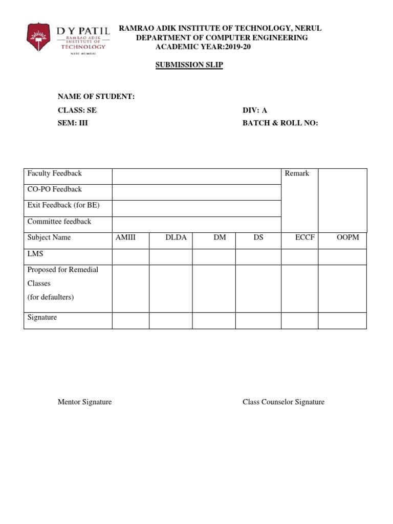 Submission Slip for Student Feedback | PDF | Technology & Engineering
