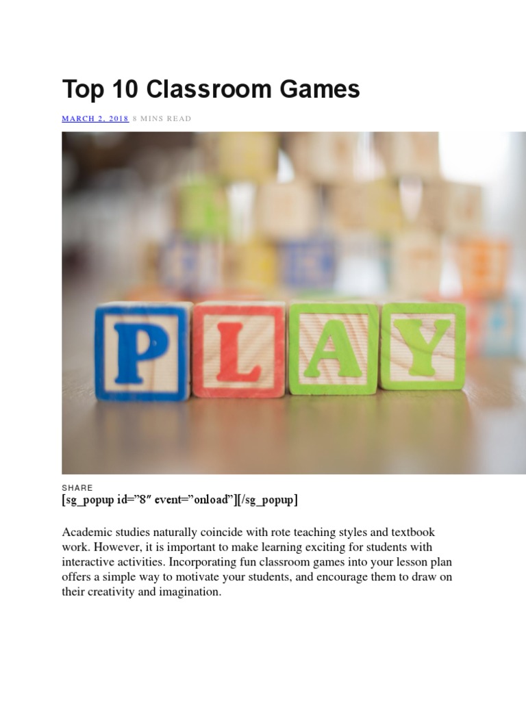 Educational Games&Activities | PDF | Classroom | Quiz