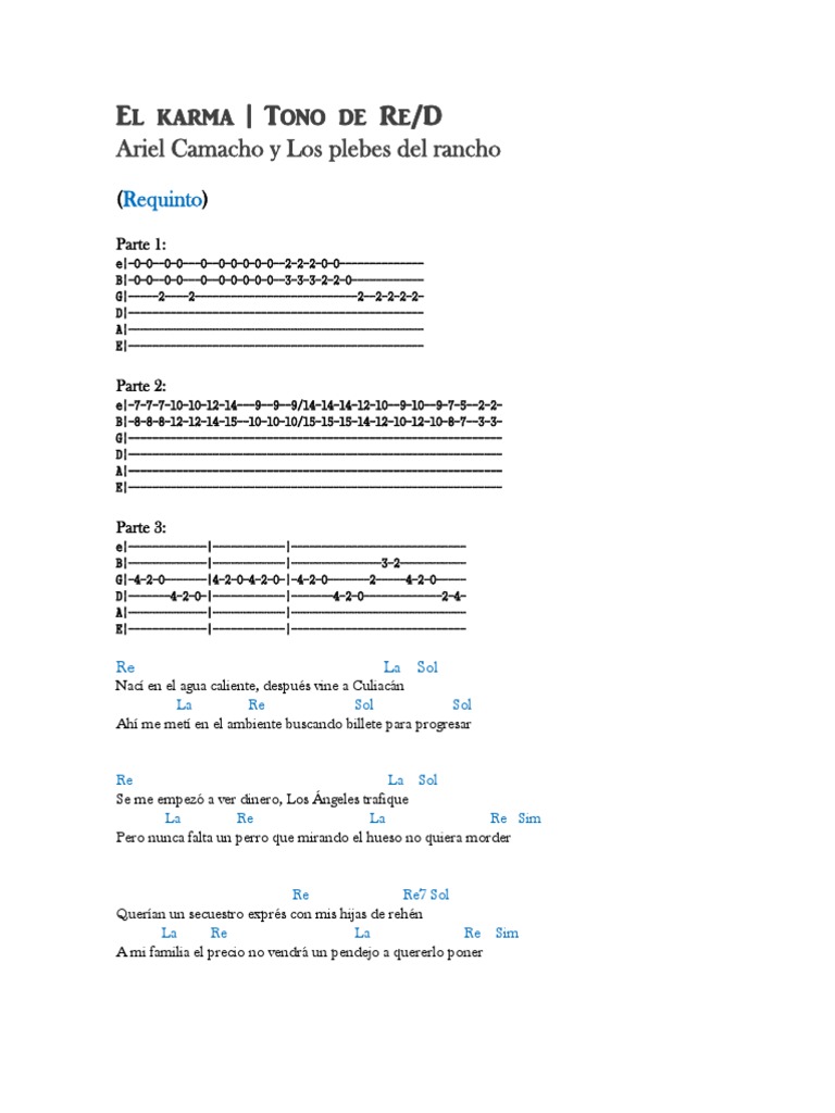 El Karma (Requinto y Acordes) | PDF