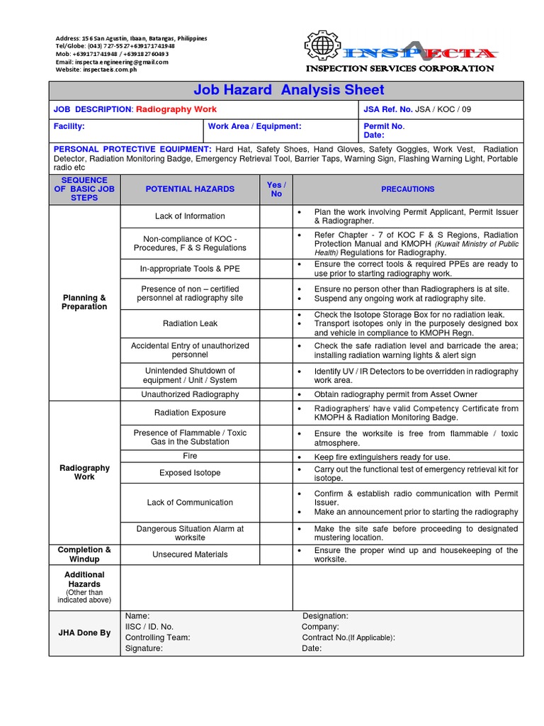 Radiography Job Hazard Analysis Guide | PDF | Personal Protective ...
