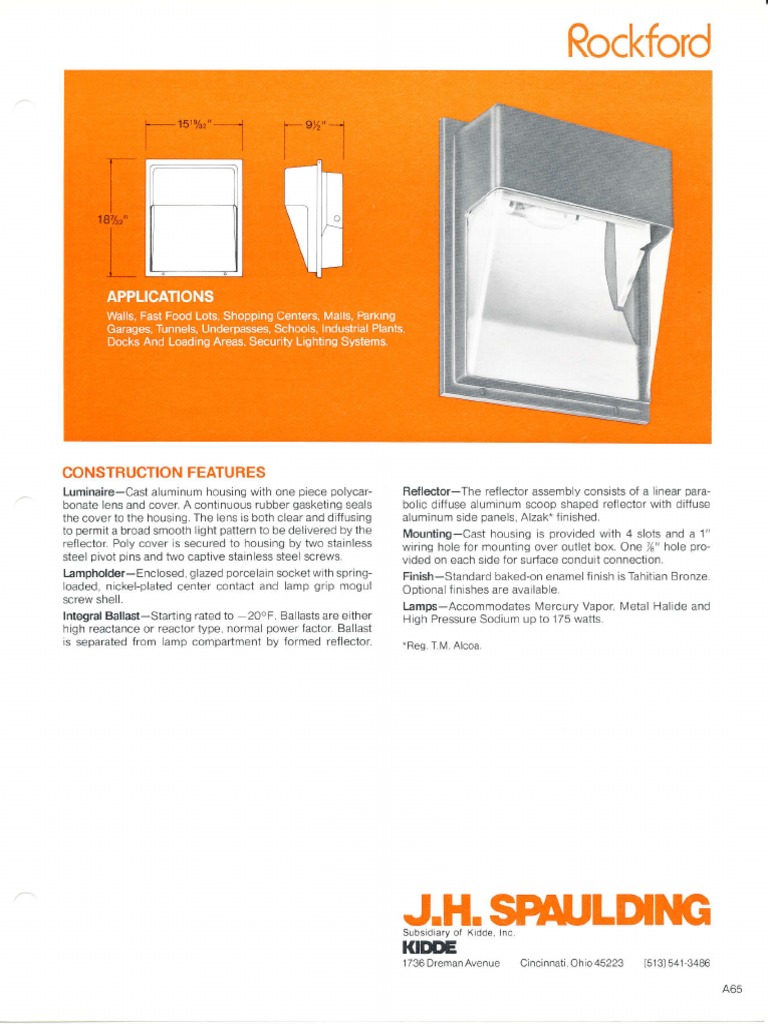 Spaulding Lighting Rockford Spec Sheet 5-82 | Download Free PDF | Glass ...