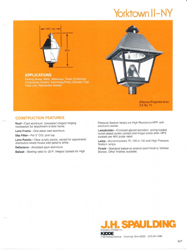 Spaulding Lighting Yorktown II-NY Spec Sheet 8-84 | PDF | Architectural ...