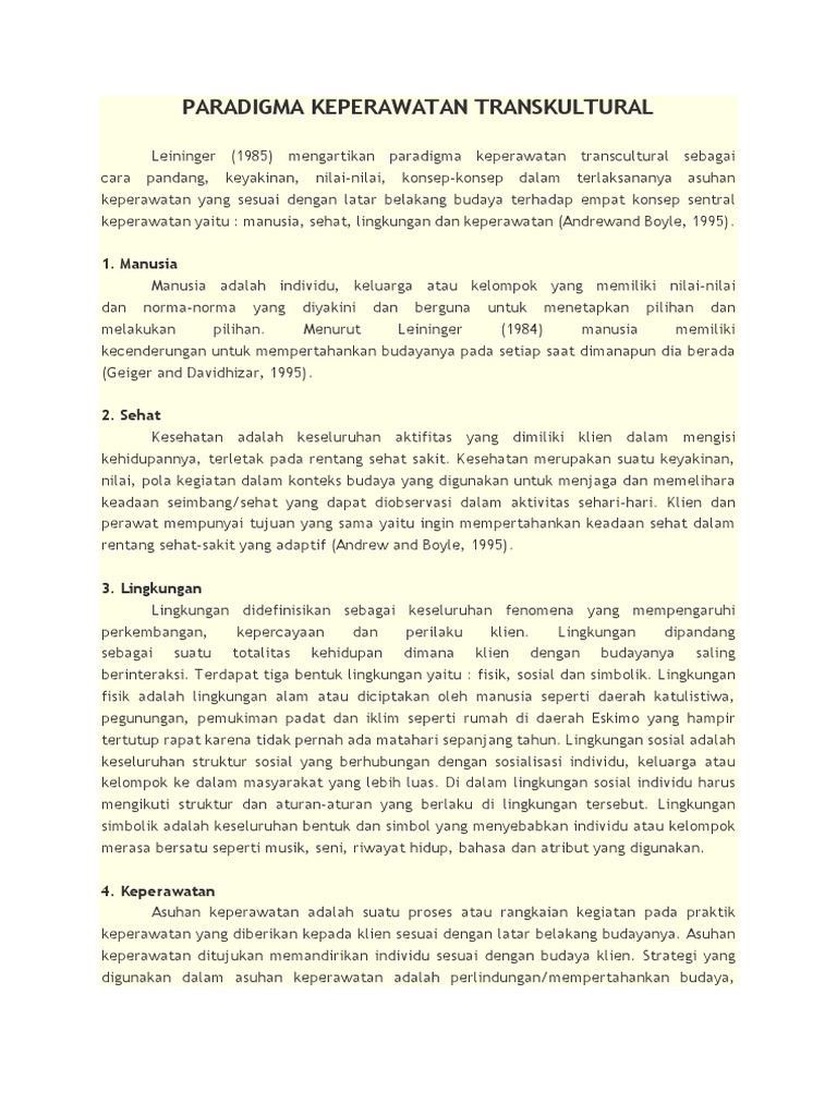 Paradigma Keperawatan Transkultural | PDF