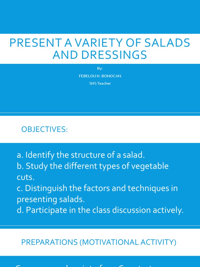 Present A Variety of Salads and Dressings (Autosaved) | PDF