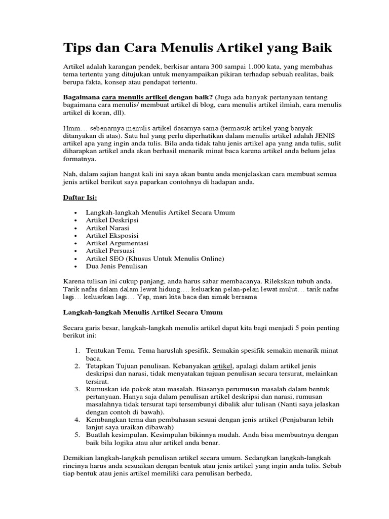 Tips Dan Cara Menulis Artikel Yang Bai1 | PDF