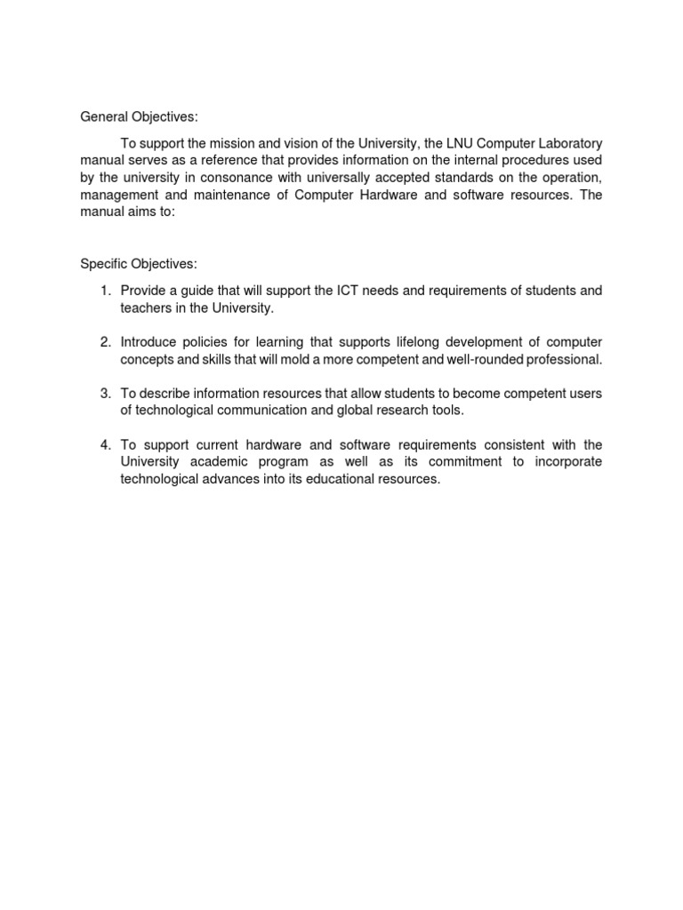LNU Computer Lab Manual Objectives | PDF