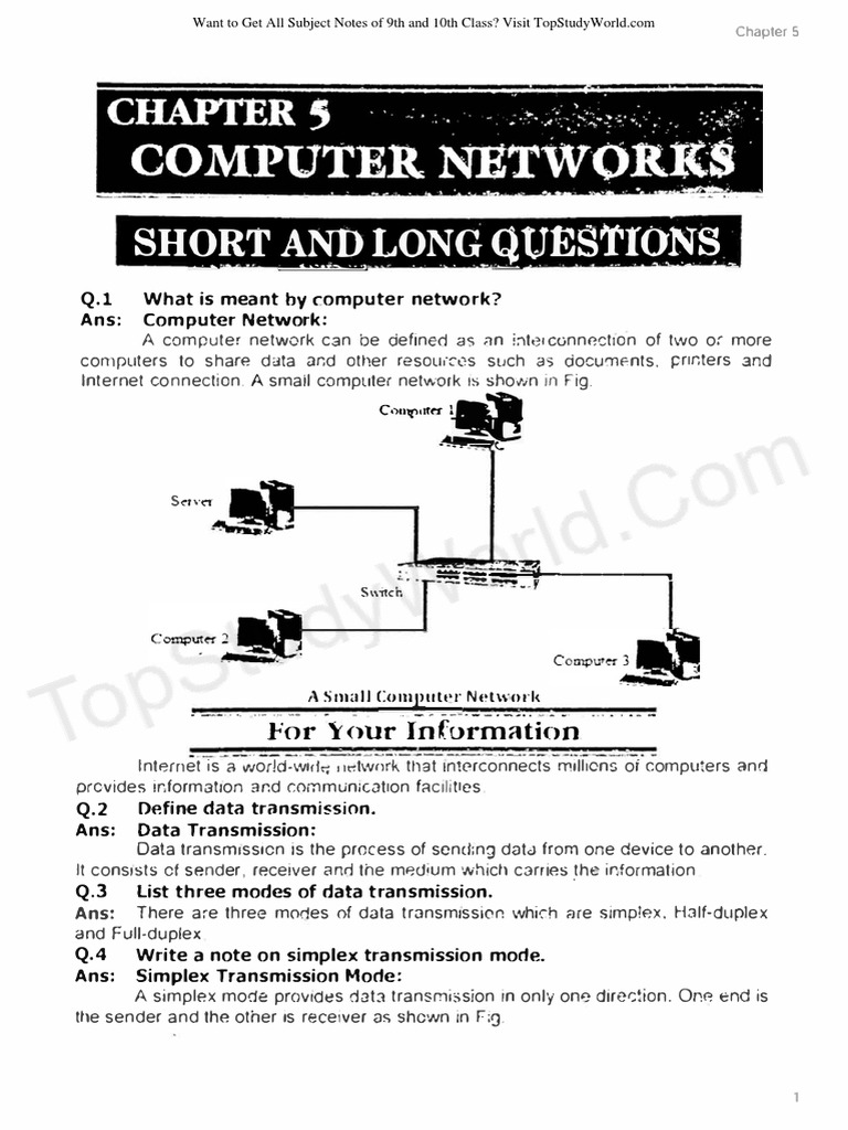 Chapter 5 Computer Networks - Notes Exercise | PDF | Duplex ...