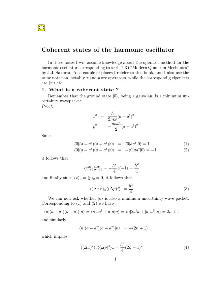 Coherent States of The Harmonic Oscillator PDF | PDF | Condensed Matter ...