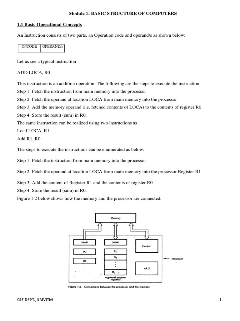Module 1: Basic Structure of Computers 1.1 Basic Operational Concepts ...