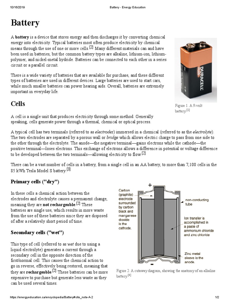 Battery - Energy Education | PDF | Rechargeable Battery | Energy Technology