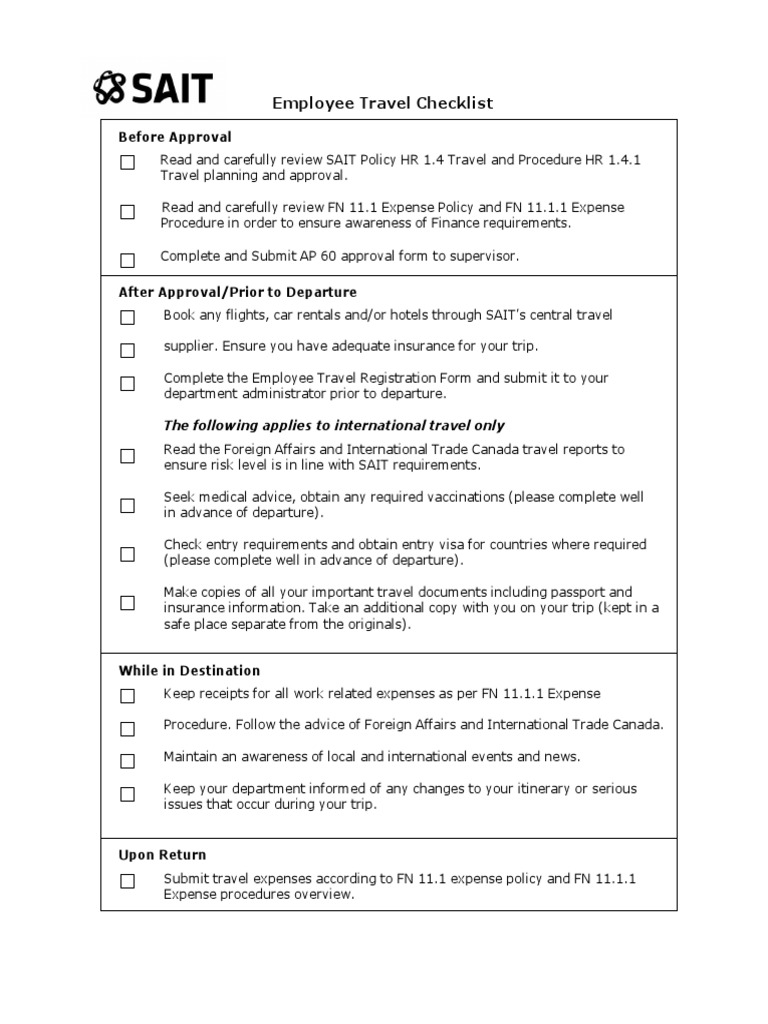 Employee Travel Checklist: Before Approval | PDF