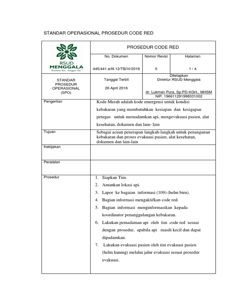 Sop Code Red Rsudm | PDF