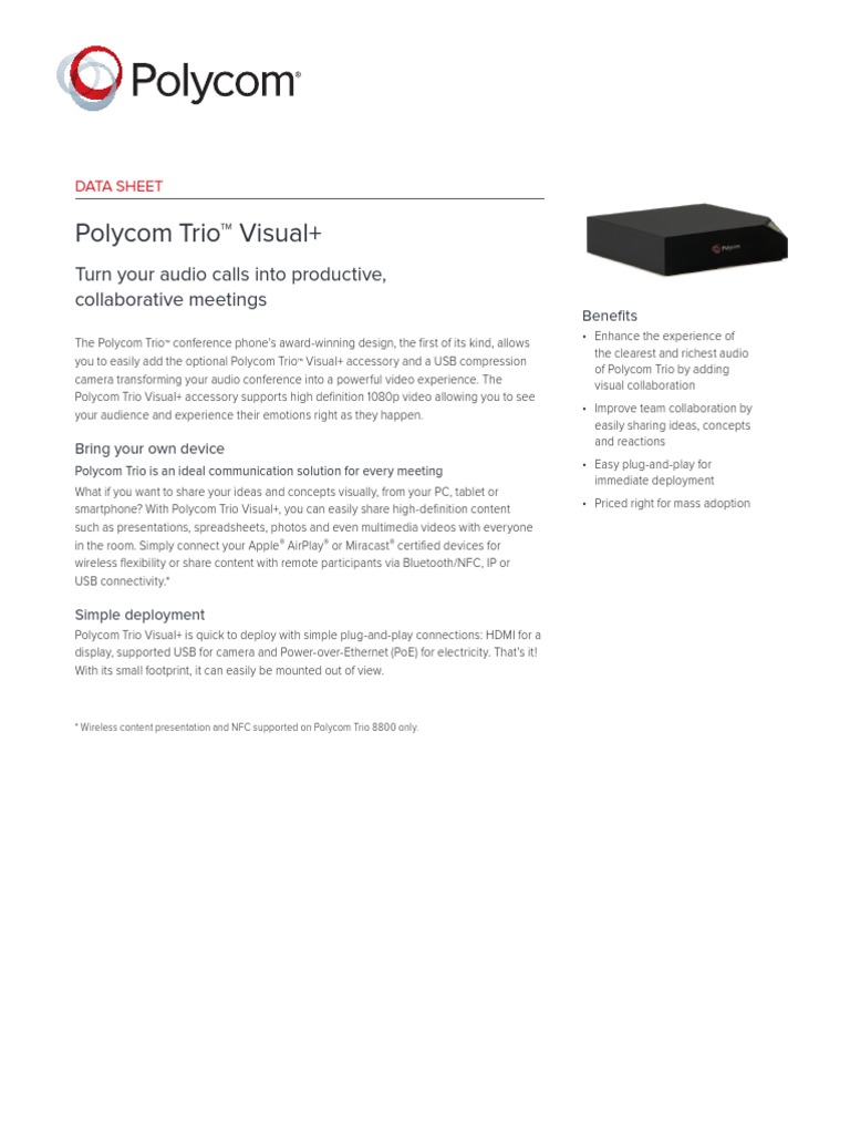 Polycom Trio™ Visual+ Realpresence-Trio-Visual-Data-Sheet-Enus | PDF ...
